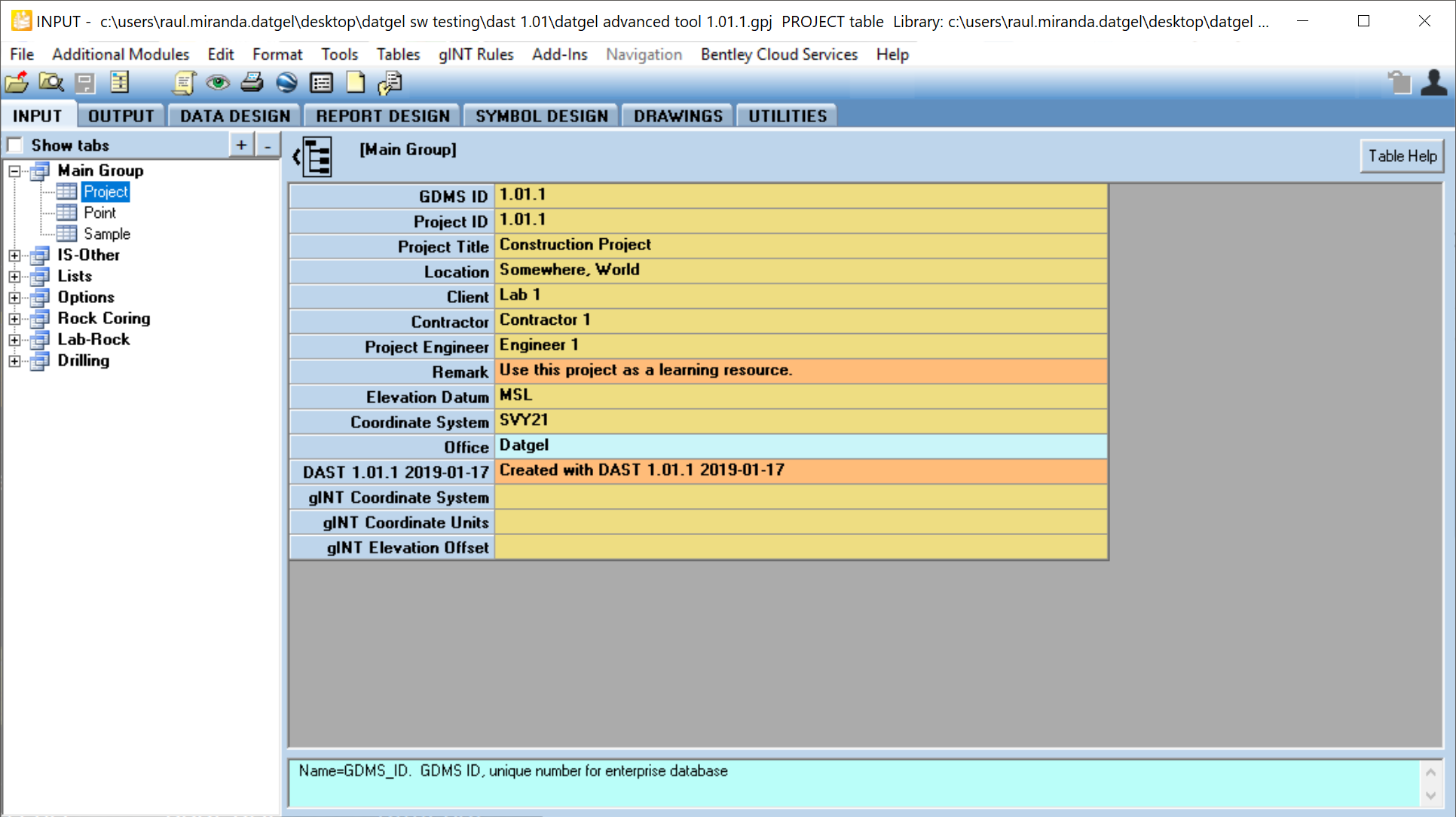 General Project Tables - Advanced In Situ Tool